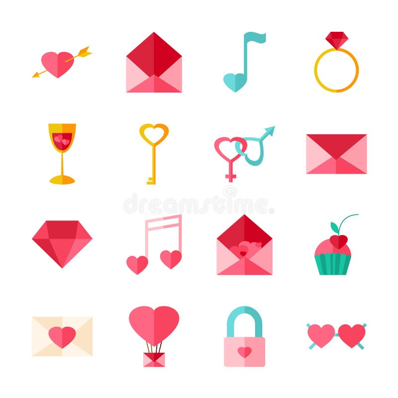 Happy Valentine Day Objects Set Isolated Over White Stock Vector ...