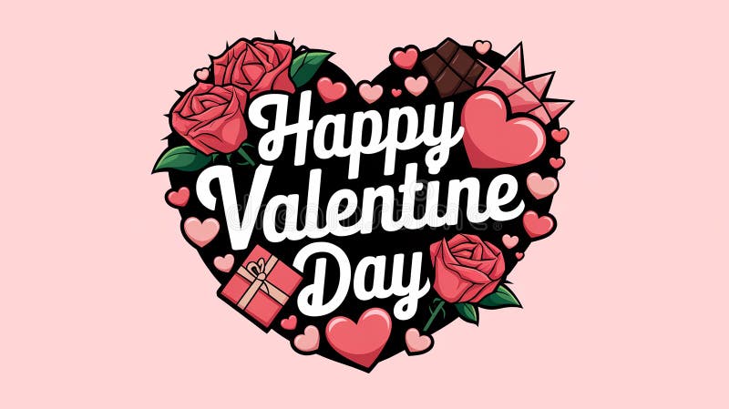 Happy Valentine Day Text with Heart Shaped Frame Stock Illustration ...