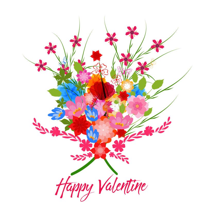 Happy Valentine with Heart of Spring Flowers Stock Vector ...