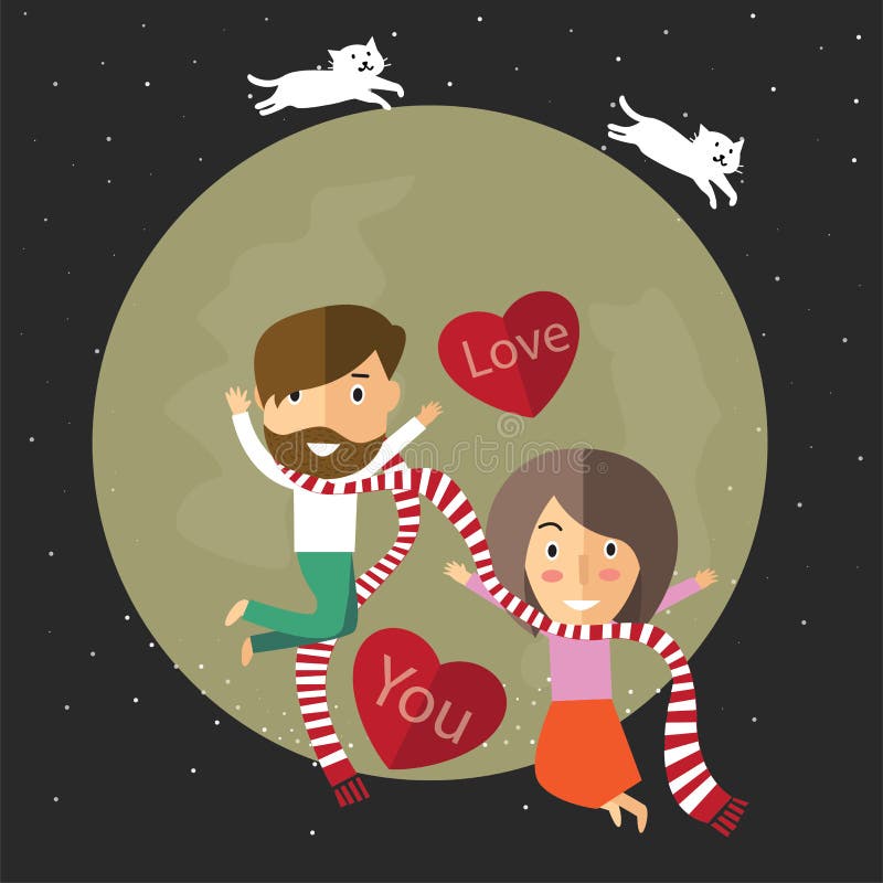 Happy Valentine with the Moon Stock Vector - Illustration of smiling ...
