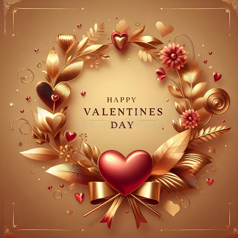 Happy Valentine S Day Background with Golden Elements. Greetings Banner ...
