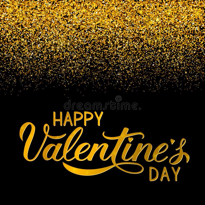 Happy Valentine S Day Gold Writing On Black Background With Golden