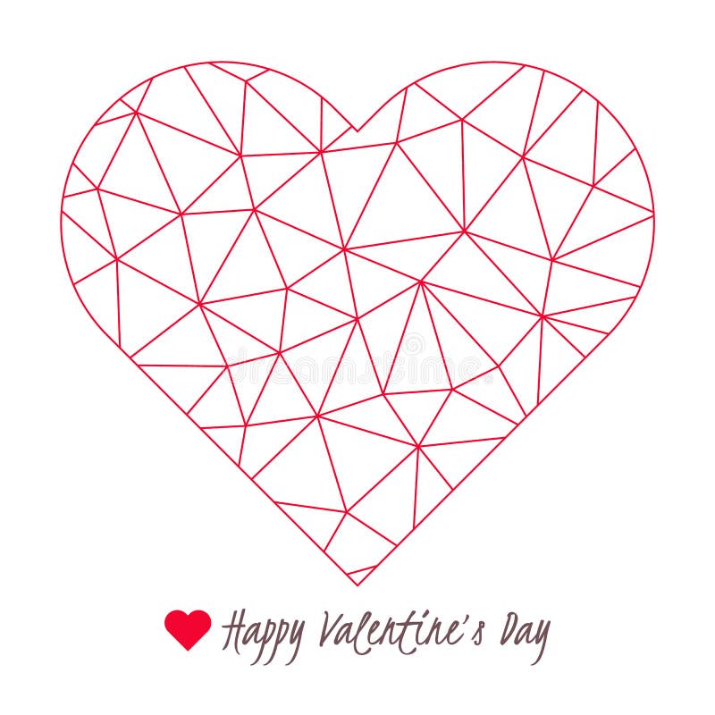 Happy Valentine`s Day Greeting Card, Vector Poly Red Heart Shape Symbol ...