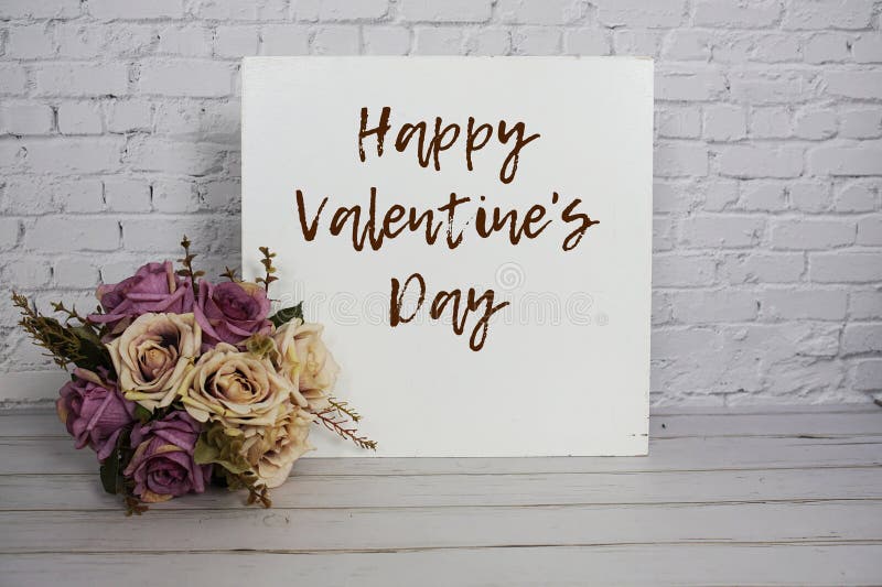 Happy Valentine S Day Text Message with Roese Flower Bouquet Stock ...