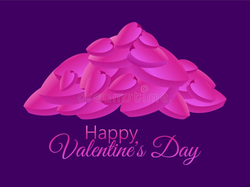 Happy Valentine`s Day 14th Of February 3d Isometric Hearts Pink Color