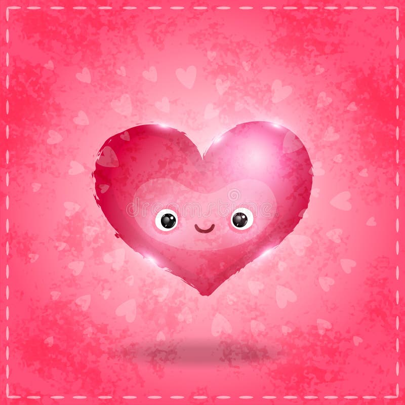 Happy Valentines Day Card with Cute Heart Stock Vector - Illustration ...