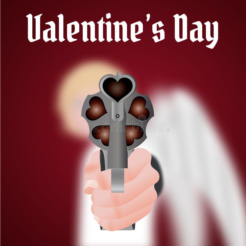 Happy Valentines Day, Cupid Carries a Gun Stock Illustration ...