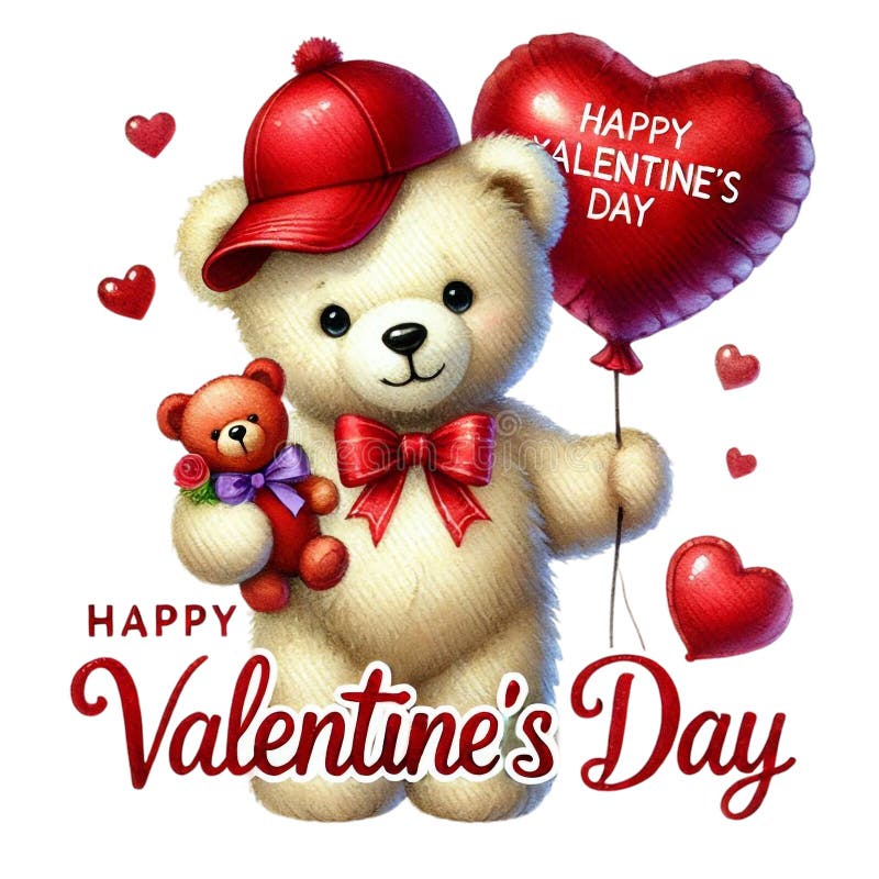 Happy Valentines Day. Cute Watercolor Valentines Bear Stock ...