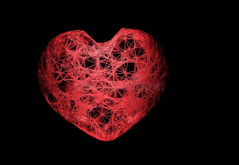 Happy Valentines Day. 3D Heart Shape of Particle Array and Wireframe. 3D Illustration Stock ...