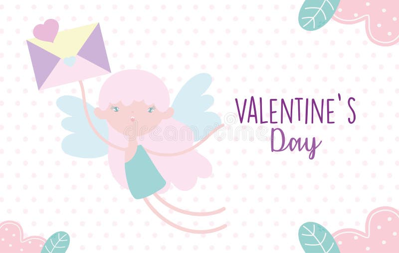 Happy Valentines Day, Flying Cute Cupid with Envelope Message Stock ...