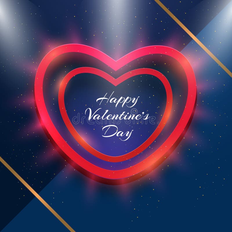 Happy Valentines Day Font Inside Glossy Red Heart Shape Frame on ...