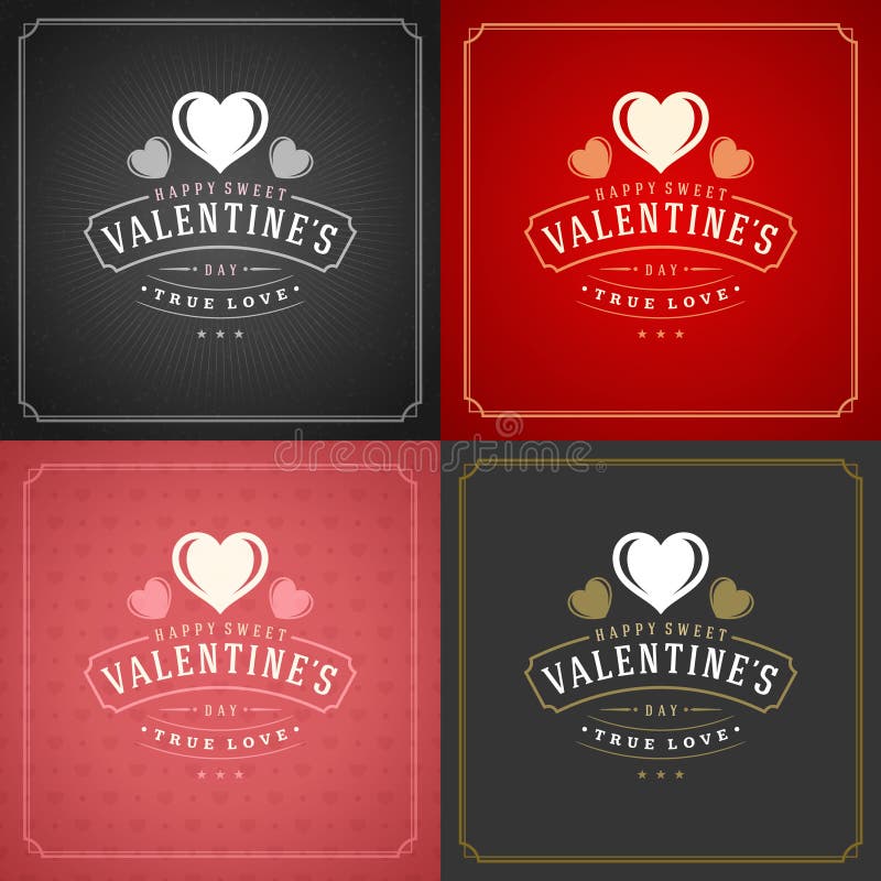 Happy Valentines Day Greeting Cards Or Posters Set Stock Vector