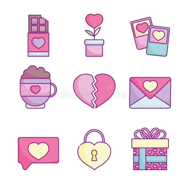 Happy Valentines Day, Love Romantic Feeling Icons Set Stock Vector ...
