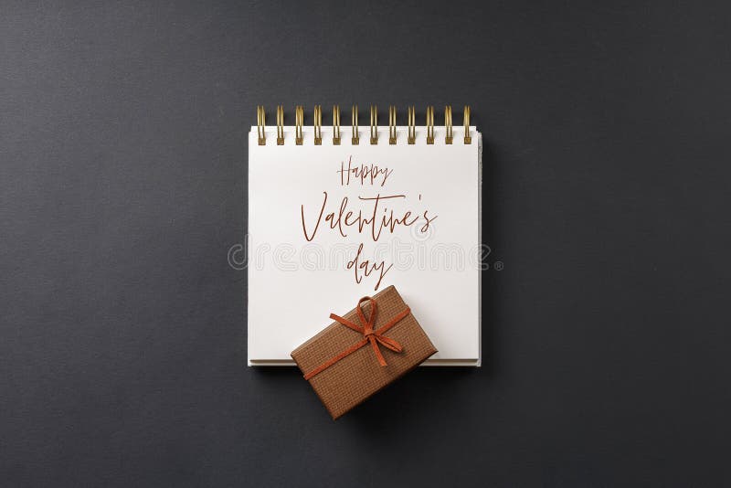 Happy Valentines Day Open Notebook with Gift Stock Photo - Image of ...