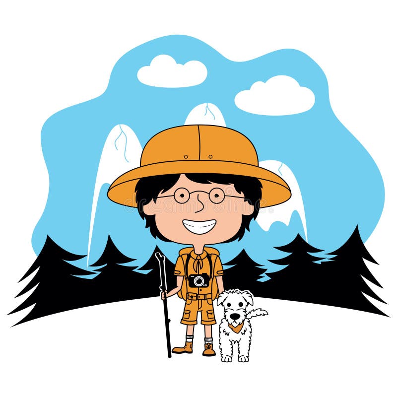 Happy Vector Boy Scout with His Fluffy Dog Stock Vector - Illustration ...