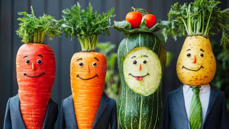 Happy Vegetable Characters in Business Suits Stock Illustration ...