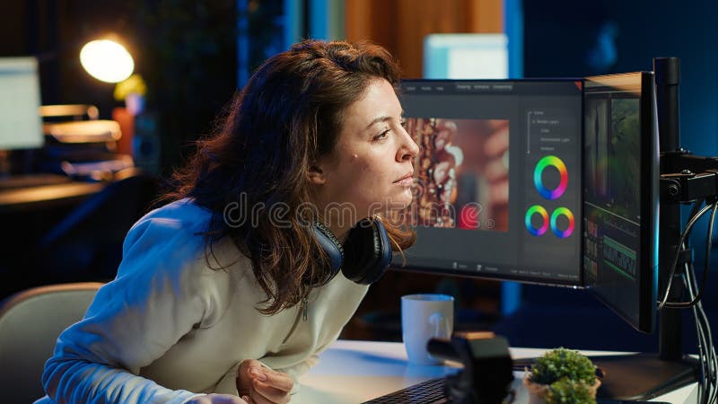 Happy Videographer Creating Visual Effects for Video Projects, Proud of ...