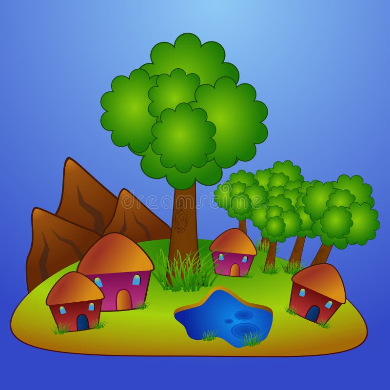 Happy Village stock vector. Illustration of tree, silhouette - 12144467