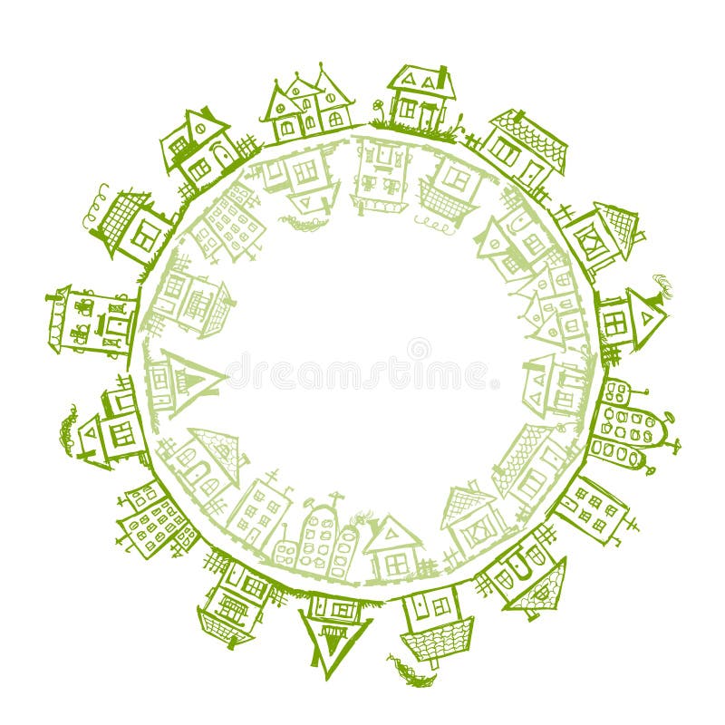 Happy Village stock vector. Illustration of tree, silhouette - 12144467