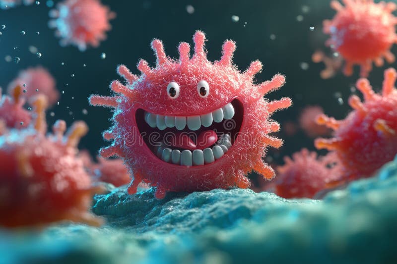 Happy Virus Showing Teeth and Tongue is Spreading Disease Stock Image ...