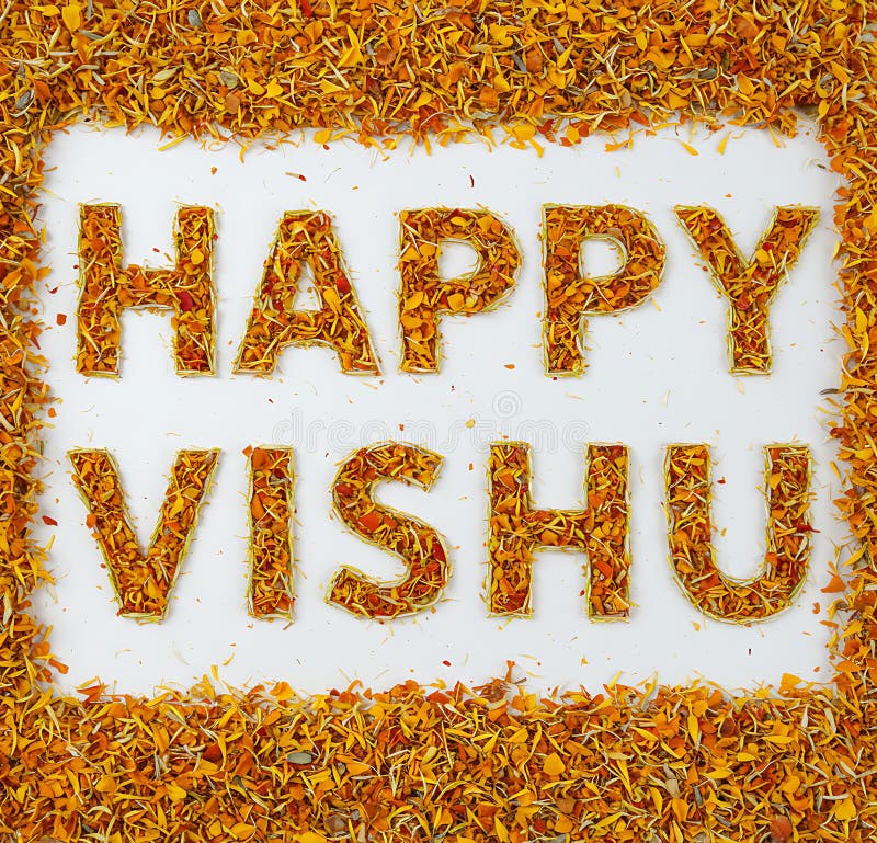 Happy Vishu Typography Created Using Yellow Marigold Petals Stock ...