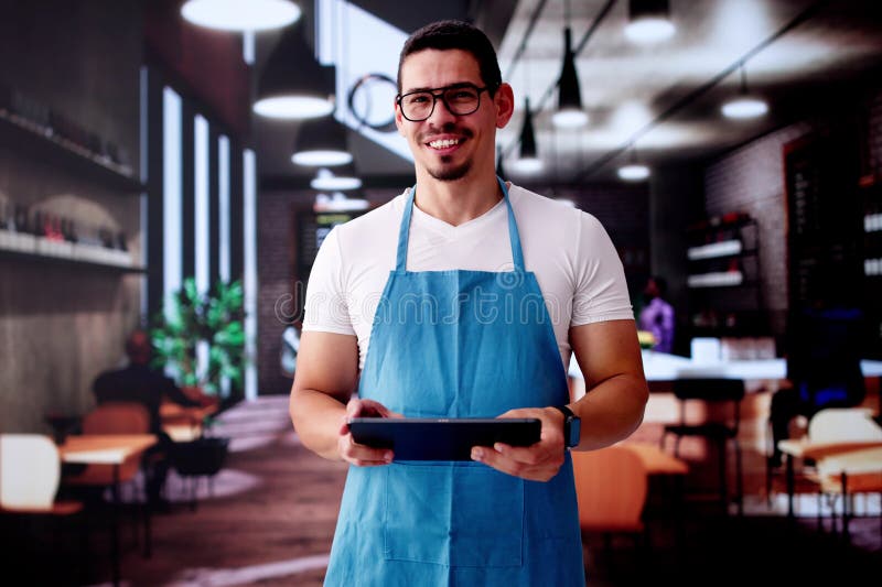 Happy Waiter Man in Store stock photo. Image of brazil - 335695352
