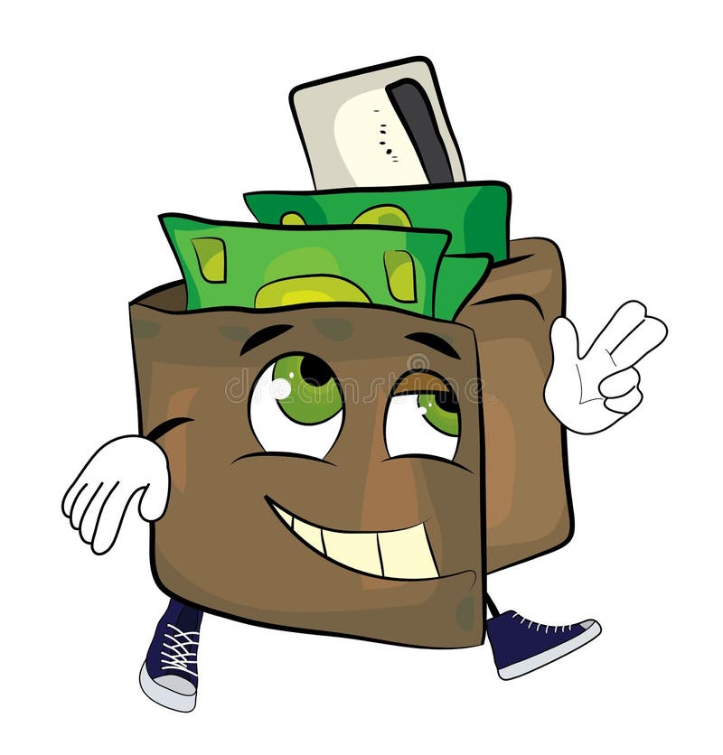 Happy Wallet Character Full of Yellow Coins Sitting on a Pile of Coins ...