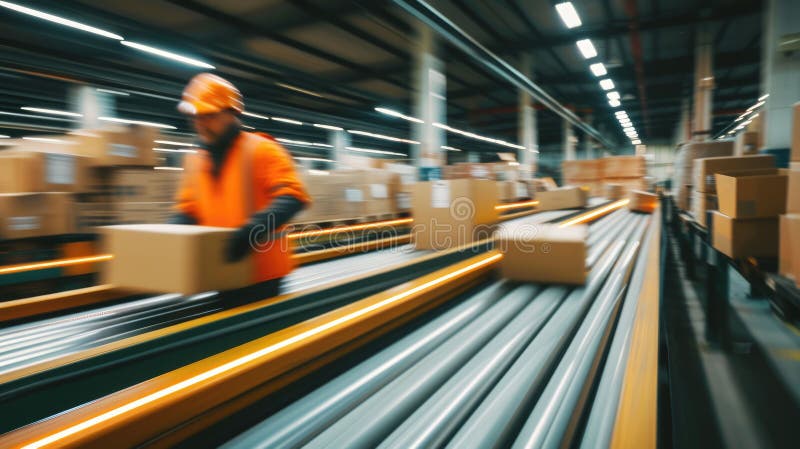 Warehouse Worker Loading Package while Placed on the Rail at Storage ...