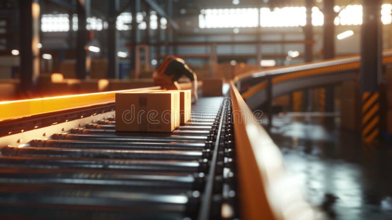 Warehouse Worker Loading Package while Placed on the Rail at Storage ...