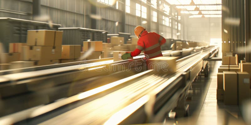 Warehouse Worker Loading Package while Placed on the Rail at Storage ...
