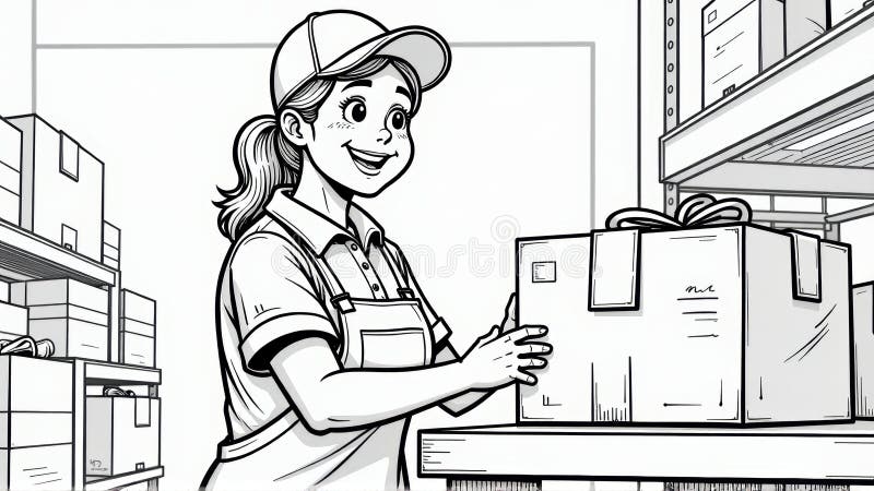 Happy Warehouse Worker Packing a Box Stock Illustration - Illustration ...