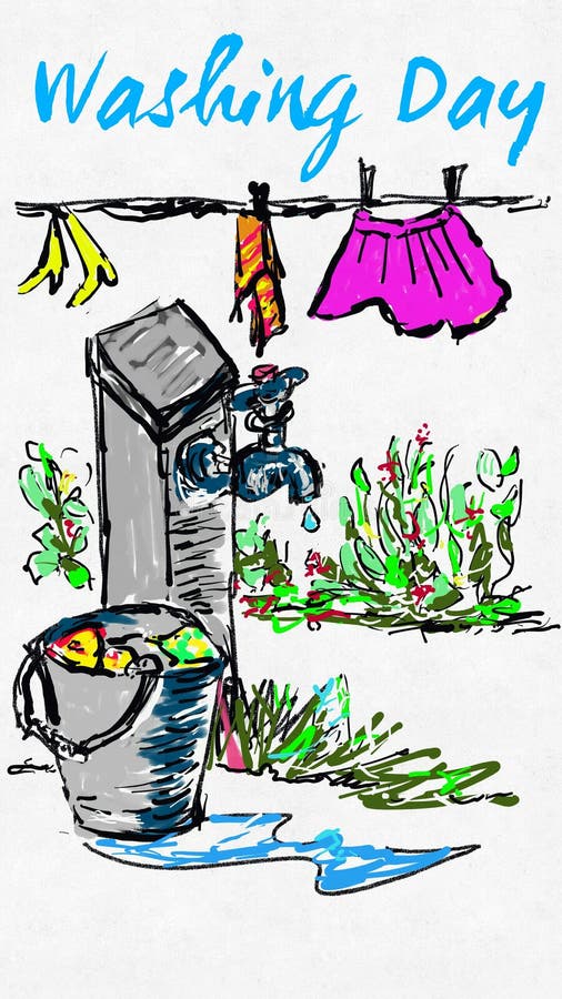 WASHING DAY stock illustration. Illustration of drawing - 58557050