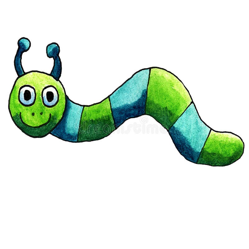 Happy Watercolor Green Worm Stock Illustration - Illustration of ...