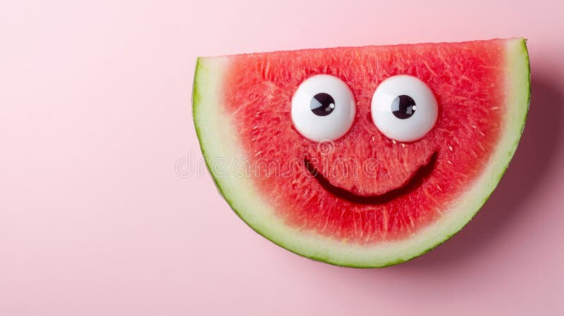 Happy Watermelon Slice on Pink Background Stock Illustration ...