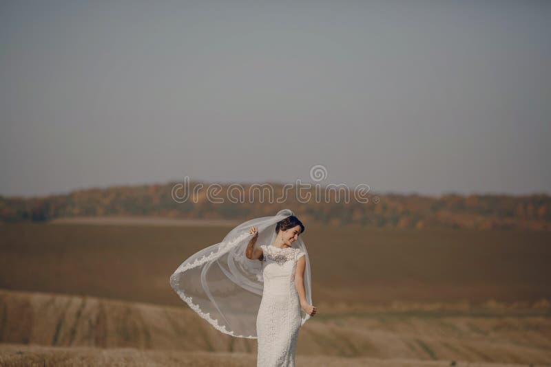 Happy Wedding Couple in a Field Stock Photo - Image of field, perfect ...