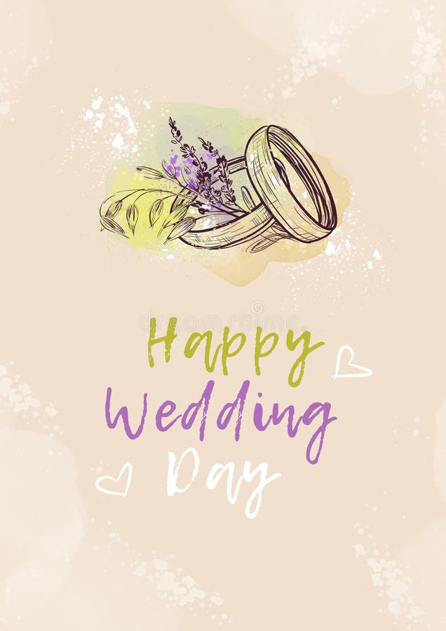 Happy Wedding Day Greeting Card on a Beige Background. Stock Image ... Happy Wedding Day Greeting Card on a Beige Background. Stock Image ...
