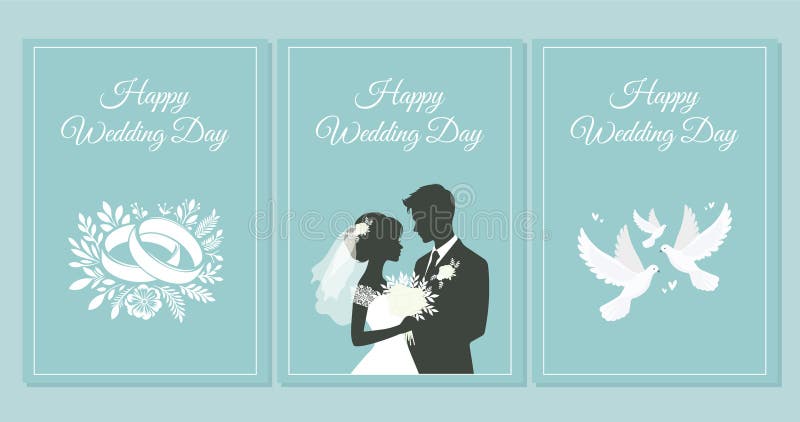 Happy Wedding Day Minimalistic Poster Set Vector Illustration Stock ...