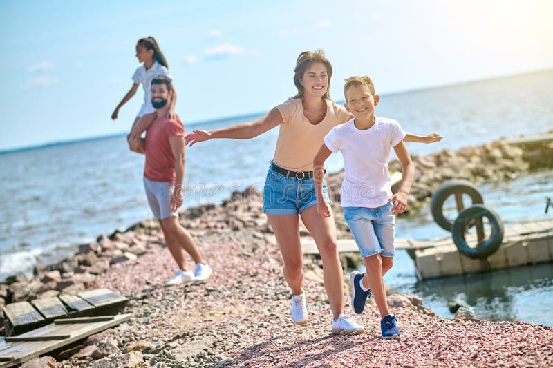Happy Weekend on a Beach with a Whole Family Stock Photo - Image of ...