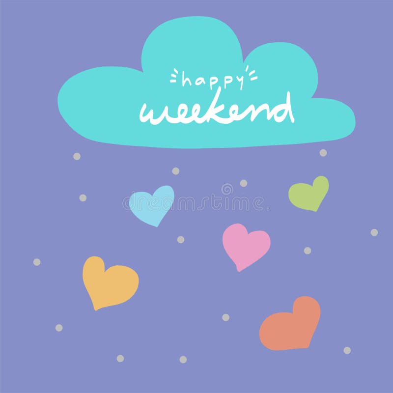 Happy Weekend Cute Sun Smile and Cloud Cartoon Illustration Doodle ...