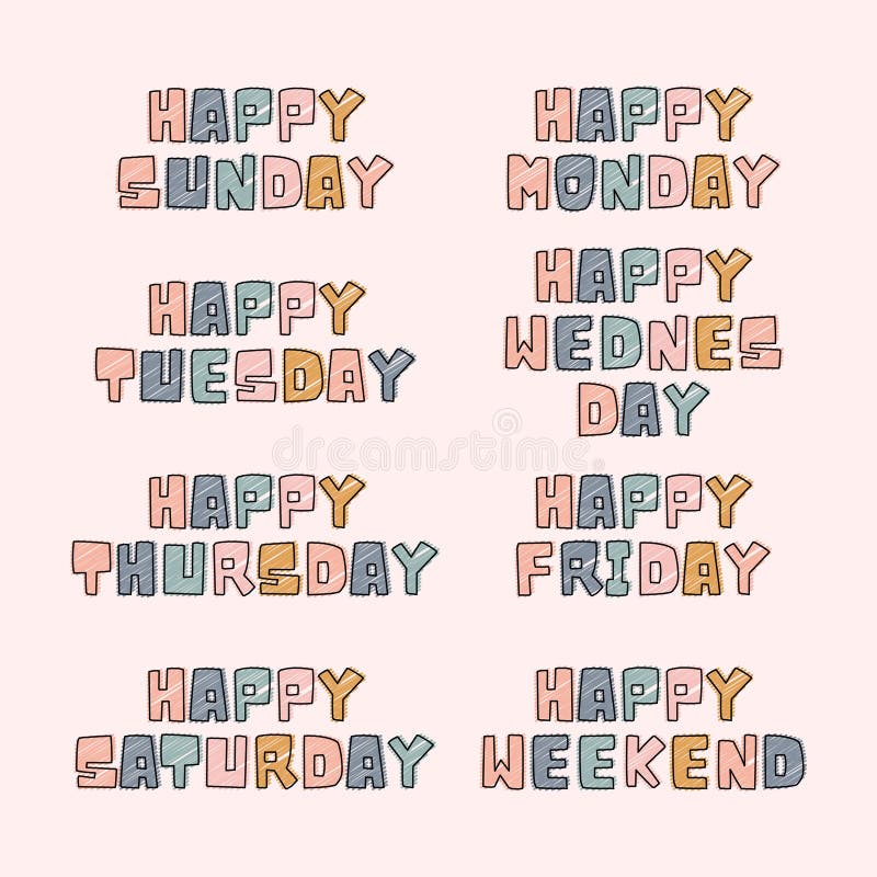 Happy Weekend Name with Scratch Hand Drawing Illustrations Stock Vector ...