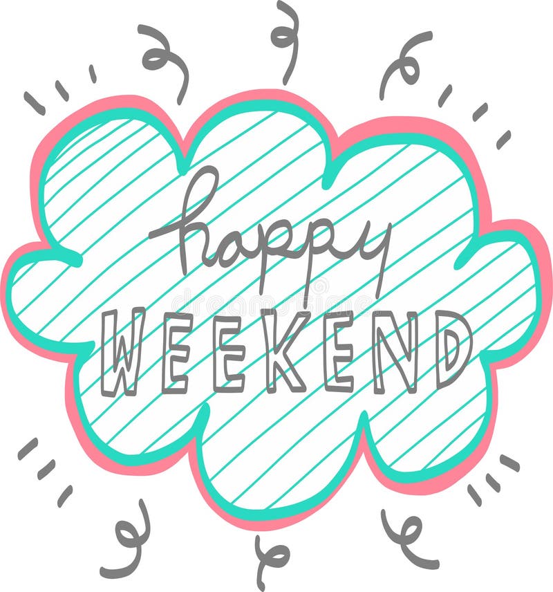 Happy Weekend Word and Cute Sun on Sky Cartoon Vector Illustration ...