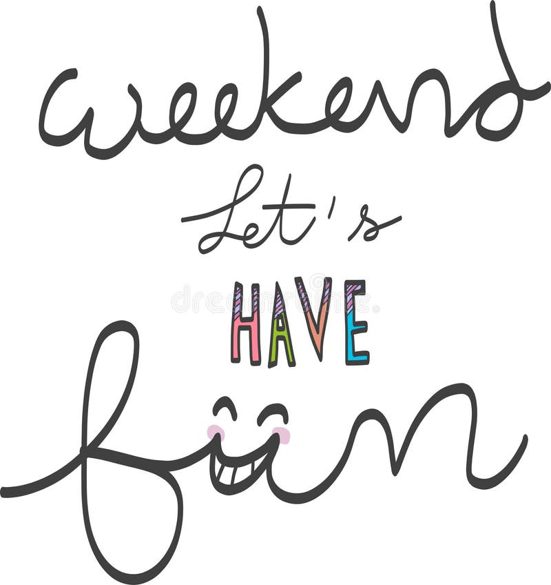 Happy Weekend Cute Sun Smile and Cloud Cartoon Illustration Doodle ...