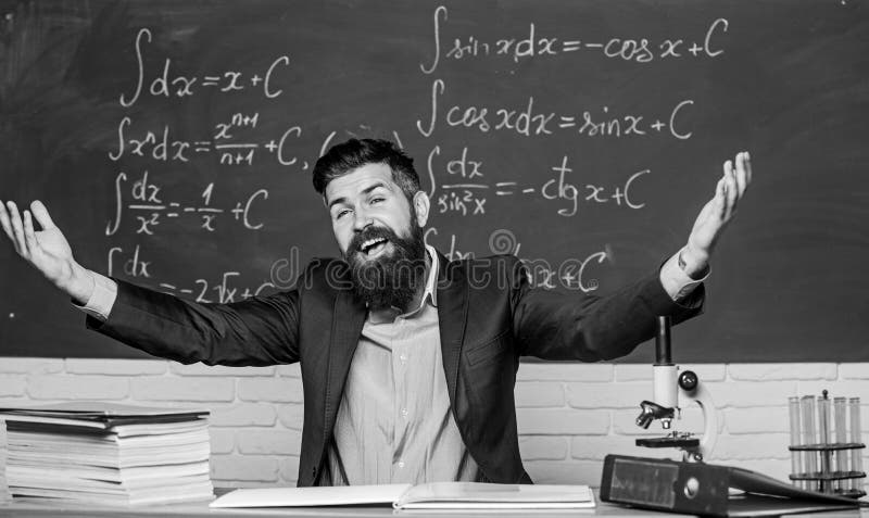 Happy Welcome Back To School. Happy Teacher in School. Bearded Man ...