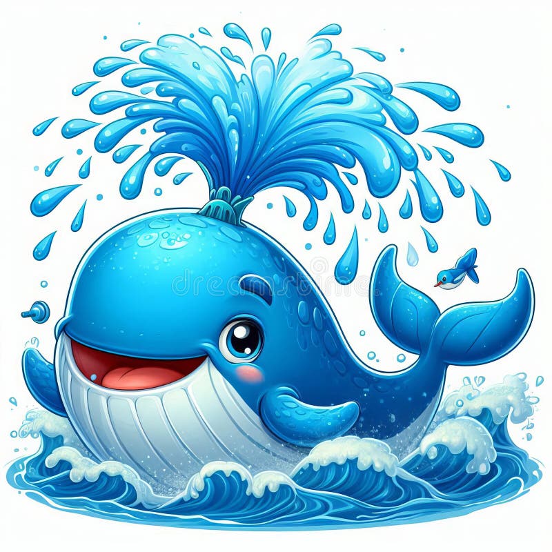 Happy Whale Splash a Blue Whale Spraying Water with a Huge Grin Stock ...