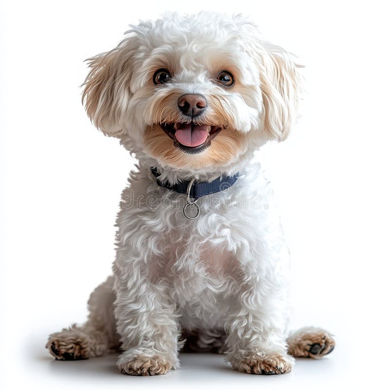 Happy White Fluffy Dog Sitting Smiling Studio Shot Stock Illustration ...