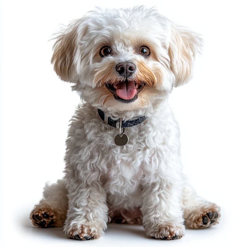 Happy White Fluffy Dog Sitting Smiling Studio Shot Stock Illustration ...