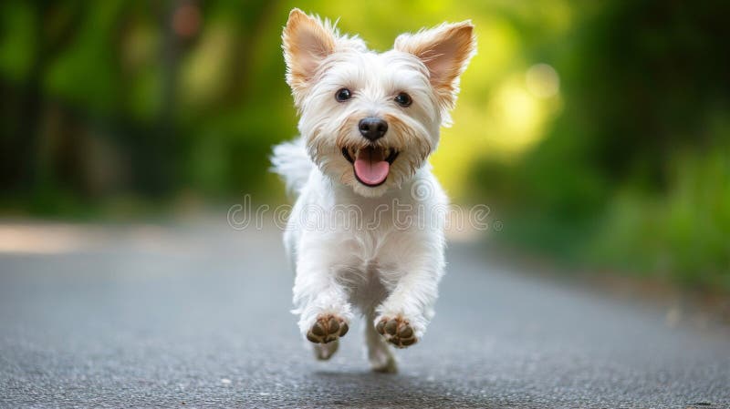 Happy White Puppy Running on a Path Stock Illustration - Illustration ...
