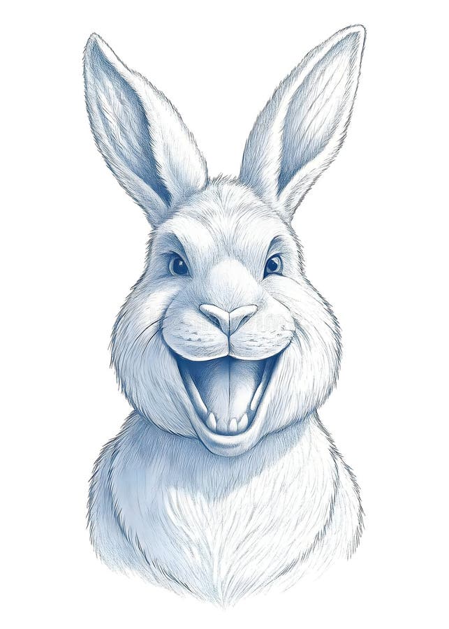 Happy White Rabbit Smiling Cheerful Whimsical Artwork Illustration ...