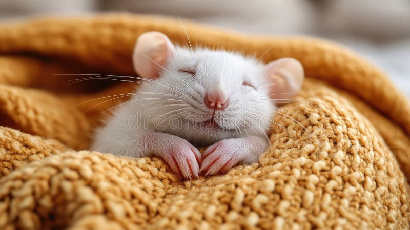 Happy White Rat Sleeping Cozy Blanket Stock Illustration - Illustration ...