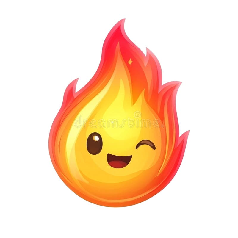 Happy Winking Flame Cartoon Character Fire Design Cute Illustration ...